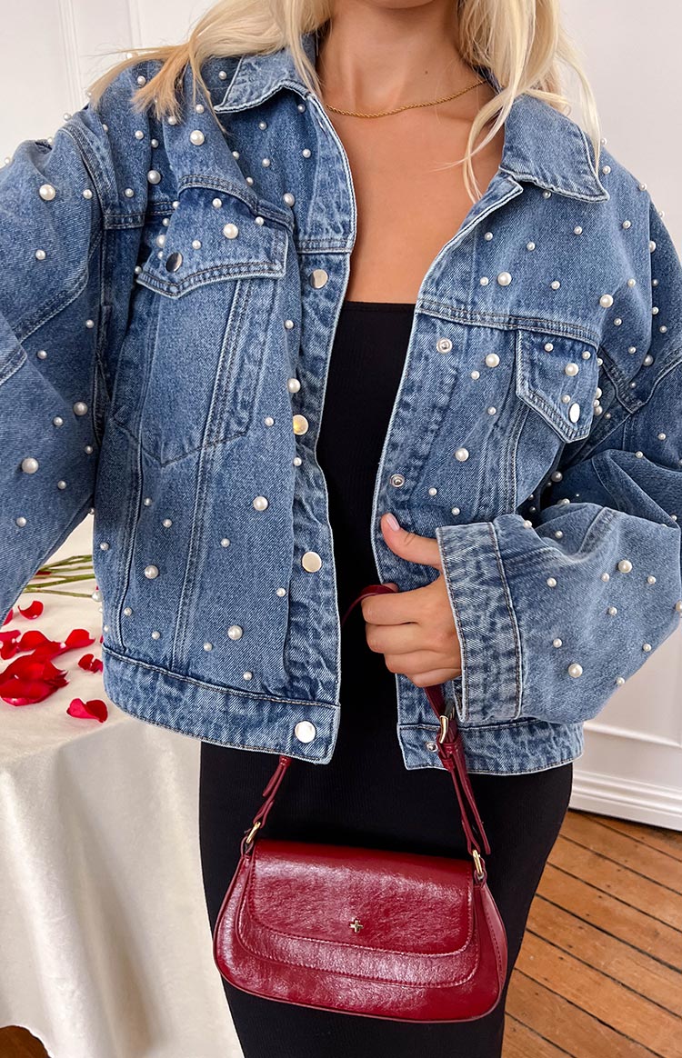 Denim Dazzle Pearl Mid Wash Denim Jacket | Beginning Boutique – Beginning Boutique NZ