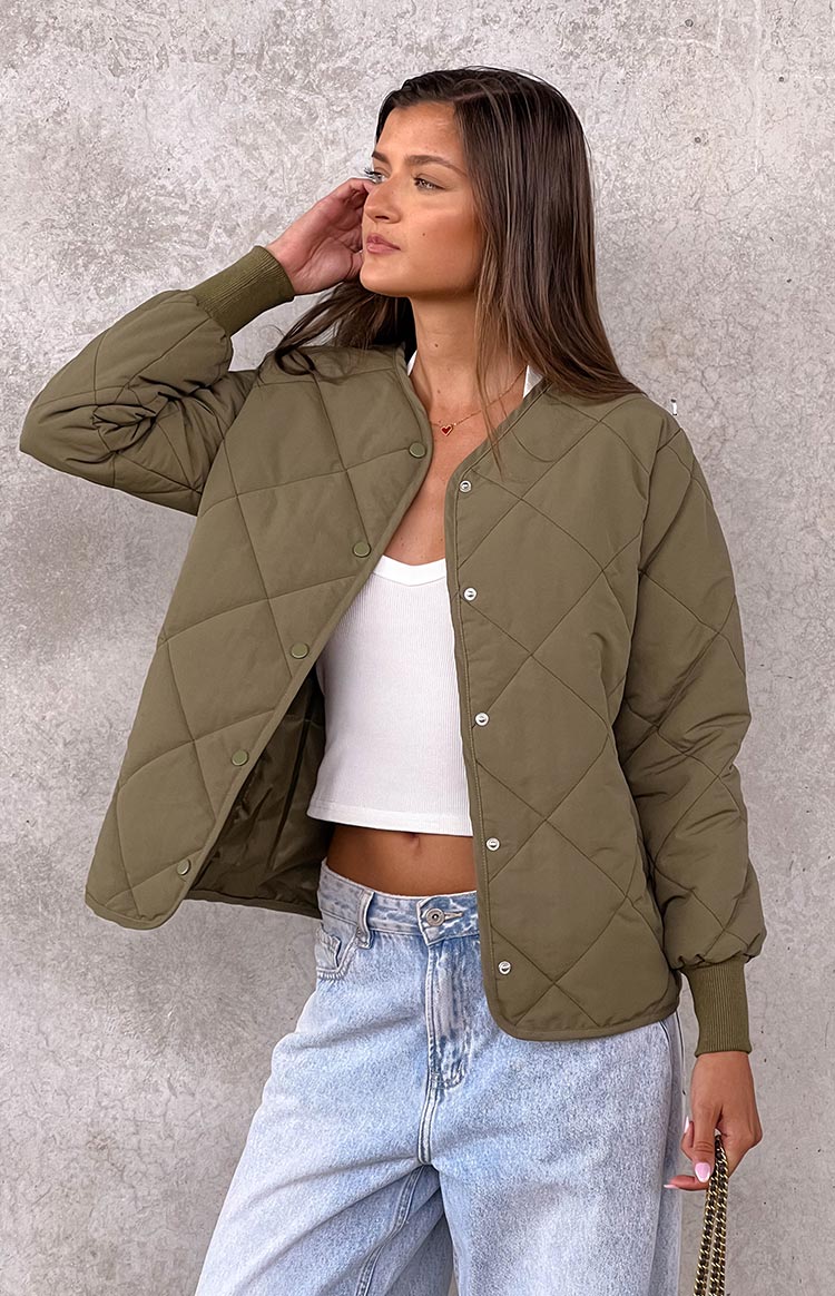 Steph Khaki Quilted Bomber Jacket | Beginning Boutique – Beginning Boutique NZ
