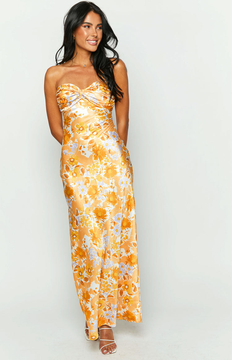 Ashley Orange Floral Formal Maxi Dress – Beginning Boutique NZ