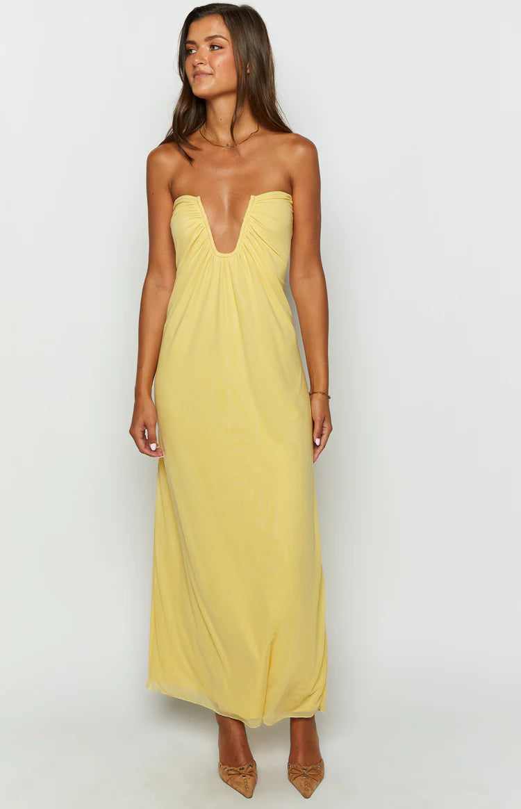 Braelyn Yellow Strapless Maxi Dress | Beginning Boutique NZ