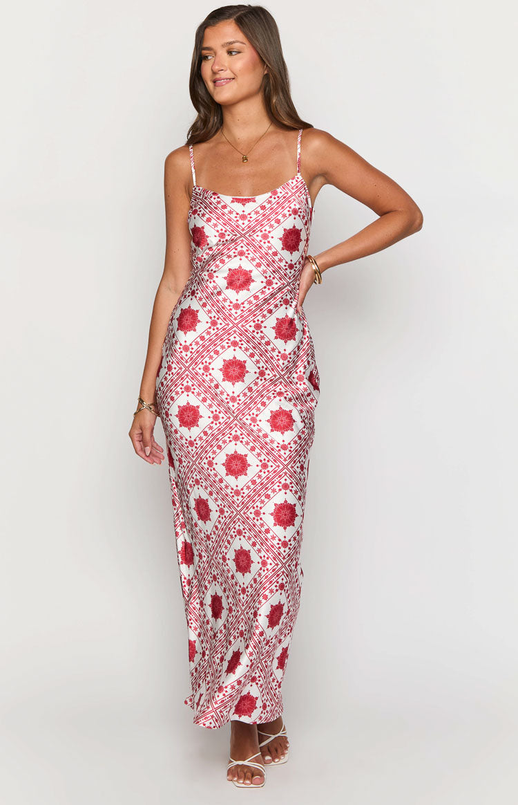 Renesmee Red Tile Print Maxi Dress – Beginning Boutique NZ
