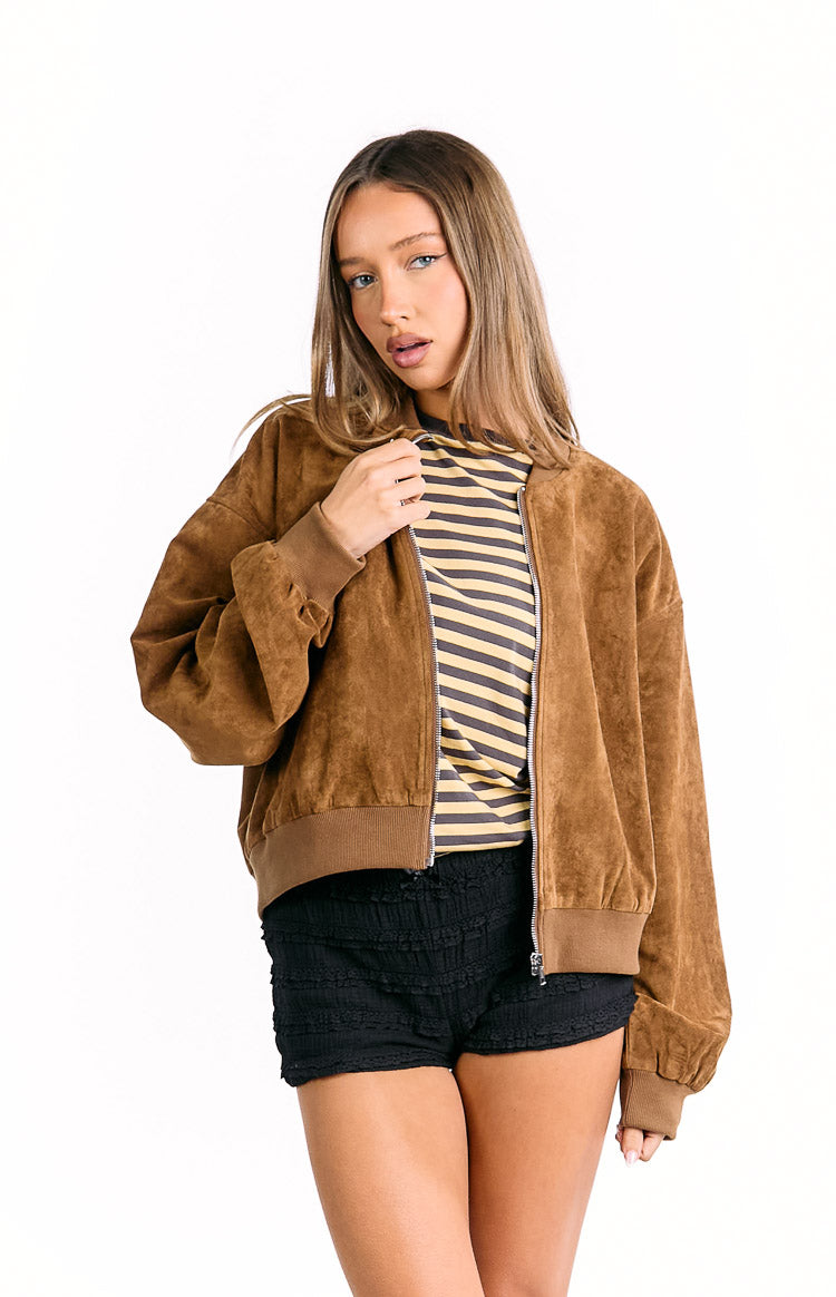Rebecca Tan Cuffed Suedette Bomber Jacket | Beginning Boutique NZ