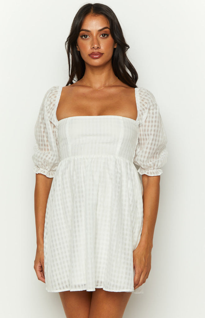 Rubi White Babydoll Mini Dress – Beginning Boutique NZ